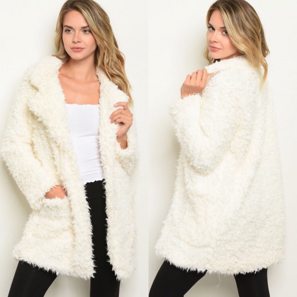 Jackets & Coats | S M Faux Fur Shaggy Fuzzy Teddy Bear Jacket Coat ...